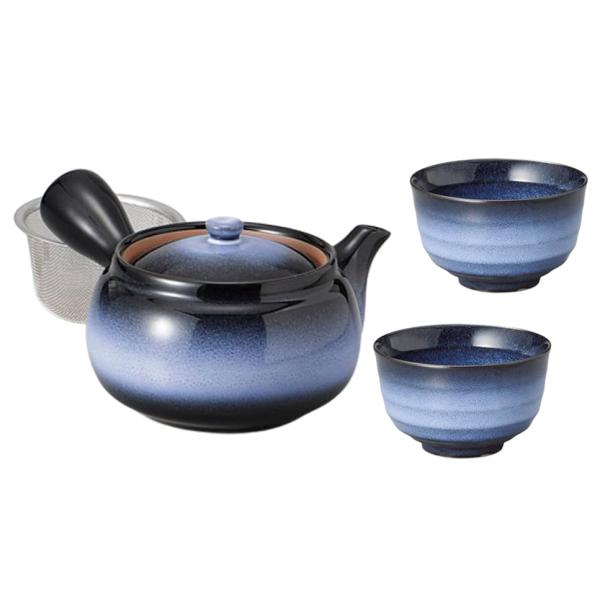 商品名:  Japanese Mino Ware Ceramic Kyusu Teapot and Yunomi Set, 13.5 Fluid Ounces, Aurora pattern on Black from Japan KB47...