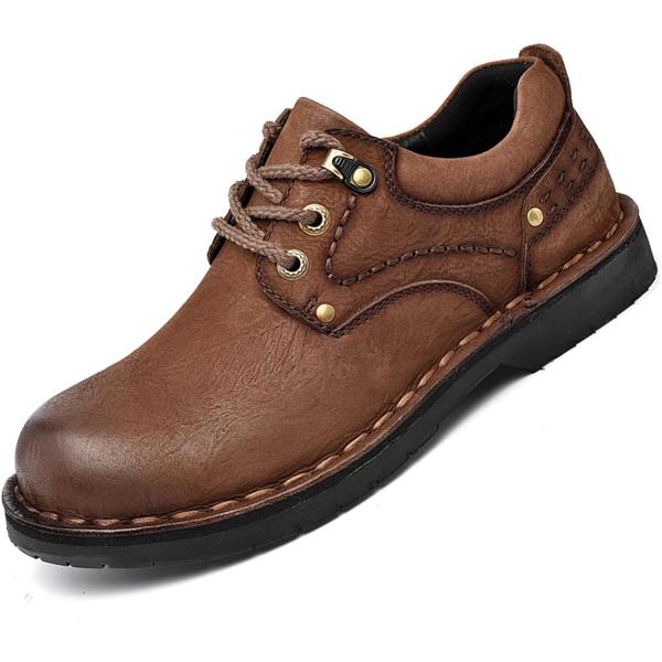 商品名Men's Genuine Leather Lace-up Casual Oxfords,Fashion Round Toe Slip-on Business Dress Loafers,Comfortable Non-Slip Fo...