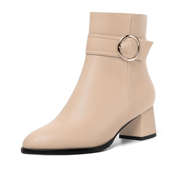 商品名:  MERRORI Women's Chunky Low Heel Matte 2 Inch Zip Round Toe Outdoor Ankle High Casual Boots Beige Size 8.5 - Tacone...