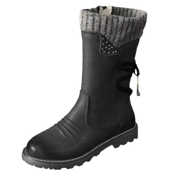 商品名:  Womens Boots with Heels Winter Knee High Warm Lace Up, Tall Thicken Plush Wide Knit Mouth Platform Snowshoes, Fash...