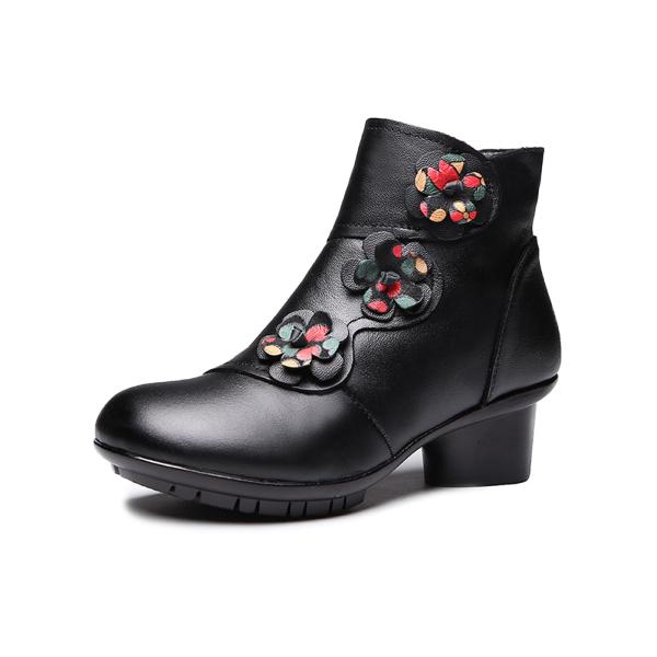 商品名:  Lymphvity Women's Hand-Stitching Boot Flowers Chunky Heel Ankle Boots Vintage Side Zipper Block Heel Ethnic Style ...