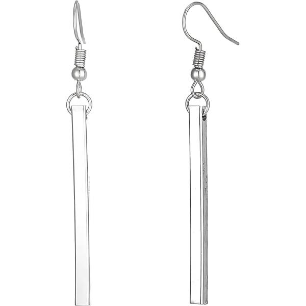 商品名14K ホワイトゴールドメッキ ロングダングルイヤリング 低刺激性 ミニマリスト 縦型バー ドロップイヤリング 軽量 シンプル 幾何学ジュエリー レディース ガールズ, ホワイトゴールド, 宝石なし14K White Gold Pla...