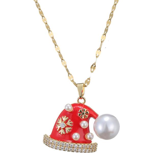 商品名レッドクリスタル クリスマスツリー クリスマスハットネックレス 14Kゴールドメッキ クリスマスペンダントネックレス ラインストーン クリスマスツリー/パール サンタハット ネックレス クリスマス 新年 ジュエリー ギフト 女性 ティ...