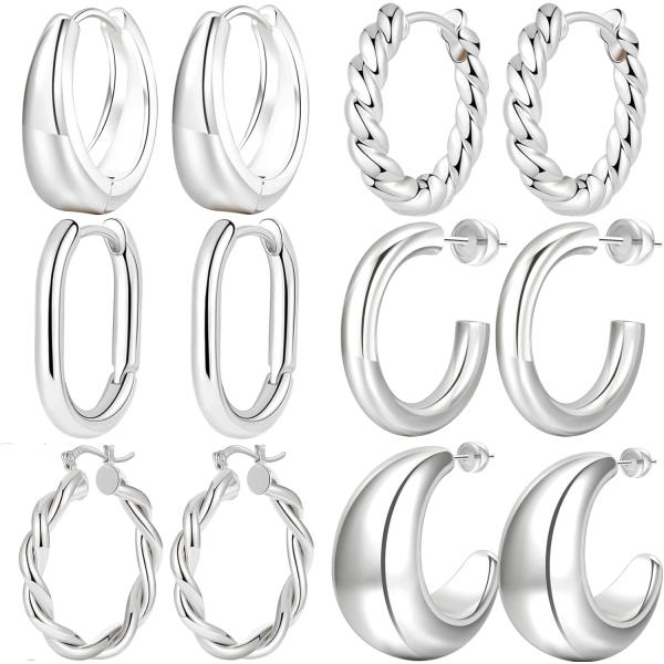 商品名BBL ゴールドフープイヤリング6組セット 14Kリアルゴールドメッキ 小さなチャンキーゴールドフープ 低刺激性 軽量 ゴールドイヤリングパック レディース ガールズ argollas aretes mujer, スターリングシルバー...