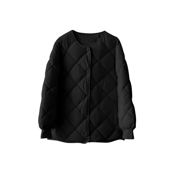 商品名:  LEMONONSTORE Diamond Quilted Jacket for Women Collarless Snap Puffer Down Coats Long Sleeve Padded Outerwear Plain...