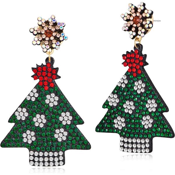 商品名ラインストーン付きクリスマスツリーイヤリング かわいいクリスマスイヤリング レディース ガールズ キラキライヤリング ファッション クリスマスフェスティバル パーティーコスチューム ジュエリーギフト 彼女へのギフト, ポリエステル, ...