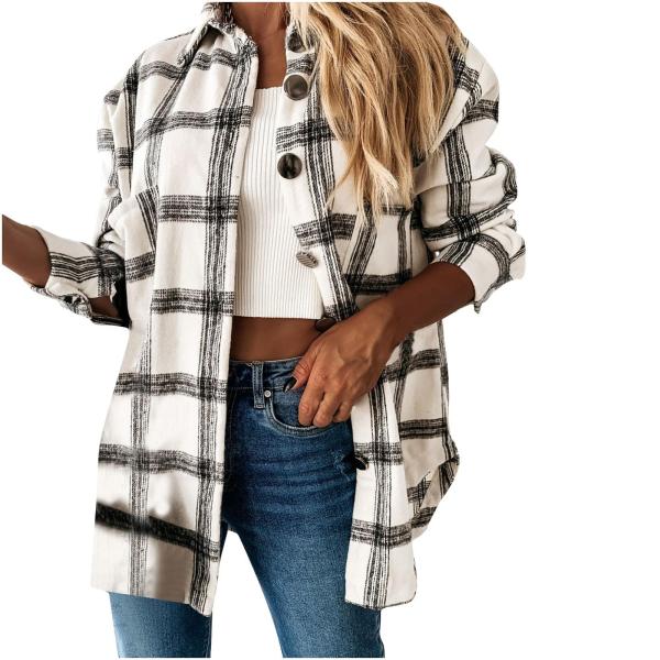 商品名:  Ceboyel Women Long Flannel Shirt 2023 Long Sleeve Button Down Jackets Shacket Plaid Casual Coat Trendy Fall Winter...