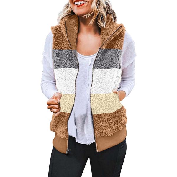 商品名:  Puffer Vest Women,Women's Fleece Sleeveless Jackets Full Zip Fuzzy Vest Color Block Vest Lightweight Basic Coatブラン...