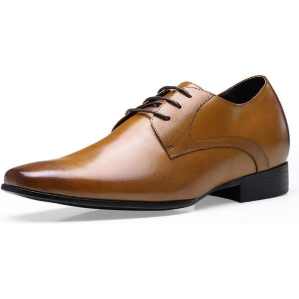 商品名CHAMARIPA Men's Invisible Height Increasing Elevator Shoes-Brown Genuine Leather Tuxedo Dress Formal Oxford-2.76 Inch...