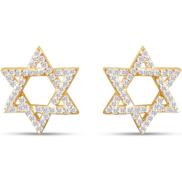 商品名SAVEARTH DIAMONDS 925スターリングシルバー 0.40 Cttw ラウンド人工モアッサナイトダイヤモンド ユダヤ教信仰 ダビデの星 スタッドイヤリング 宗教ジュエリー 女性用 プッシュバックイヤリング VVS1クラリ...