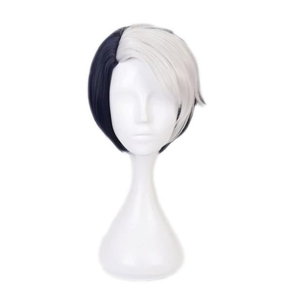 商品名:  Fazadol Applies to Anime Cosplay Wig Men Half Black Half White Mixed Color Bob Wigs for Divus Crewel Role Play Hal...