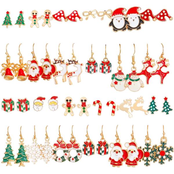 商品名クリスマスイヤリングセット 24組 ティーンガールズ クリスマスギフト 女性用 クリスマスツリー スノーフレーク サンタ 雪だるま ギフトボックス スタッドピアス クリスマスジュエリー, 亜鉛, 宝石なし。24 Pairs Chris...