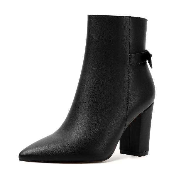 商品名:  MERRORI Women's Pointed Toe Zip Casual Ankle High Matte Block High Heel Outdoor 3.3 Inch Boots Black Size 8 - Zapa...