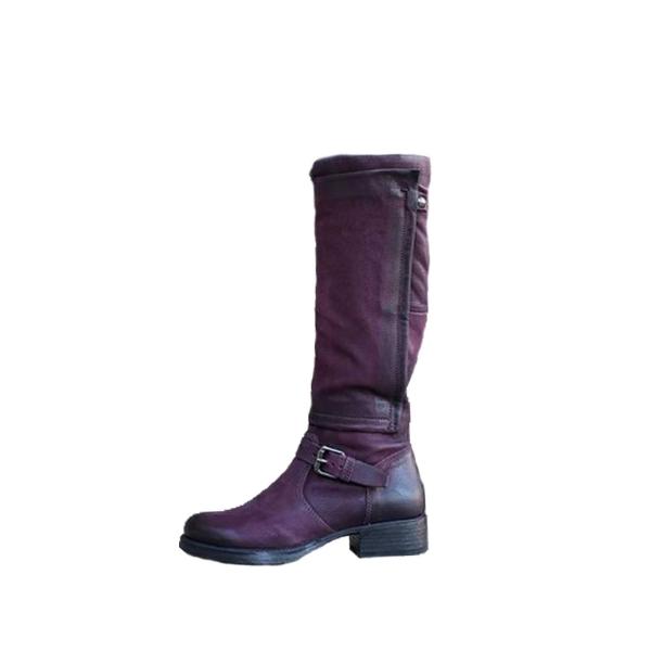 商品名:  BADHUB Women Wide Calf Knee High Boots Low Stacked Heel Riding Combat Boots 2023 Fall Winter 2024 Spring Holiday C...