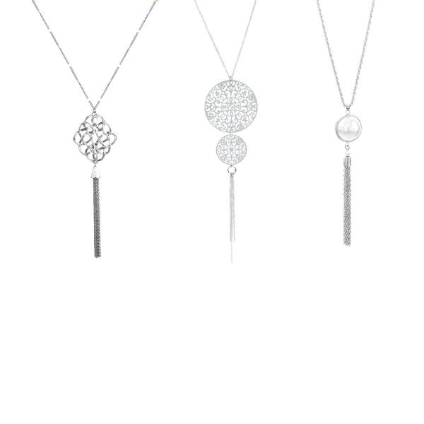 商品名:  ASHMITA 3 Pieces Long Pendant Necklace Set Disk Circle Y Tassel Leaf Heart Bar Oval Sweater Statement Necklace for...