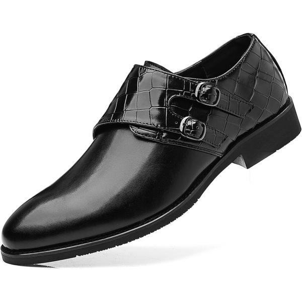 商品名Men Leather Double Monk Strap Pointed Toe Slip On Dress Loafers Casual Comfort Non-Slip Oxfords Formal Business Tuxed...