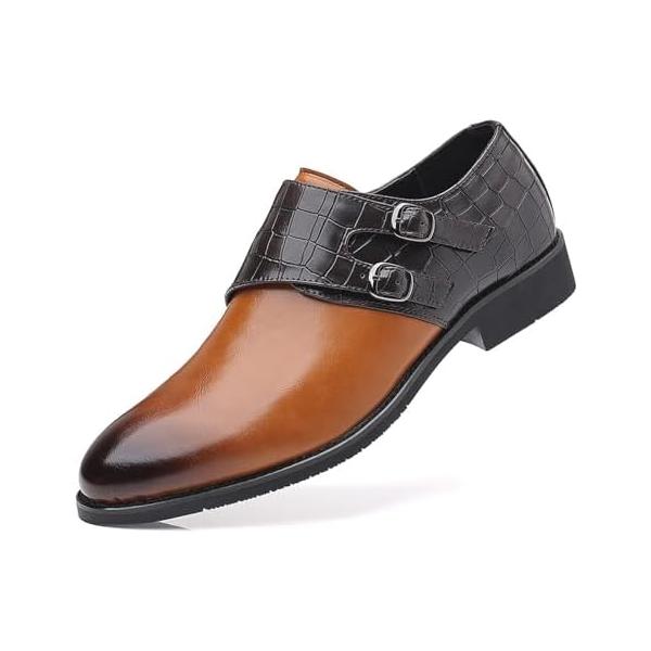 商品名Men Leather Double Monk Strap Pointed Toe Slip On Dress Loafers Casual Comfort Non-Slip Oxfords Formal Business Tuxed...