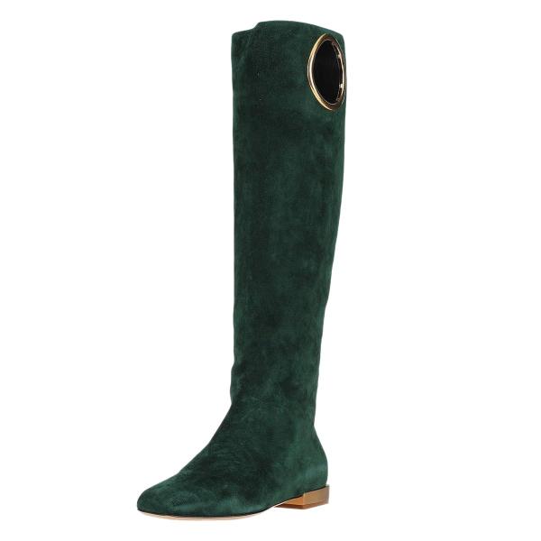 商品名:  YDN Women Fashion Knee High Boots Square Toe Long Booties Metal Rings Flats Block Low Heels Pull On Shoes Party Pr...