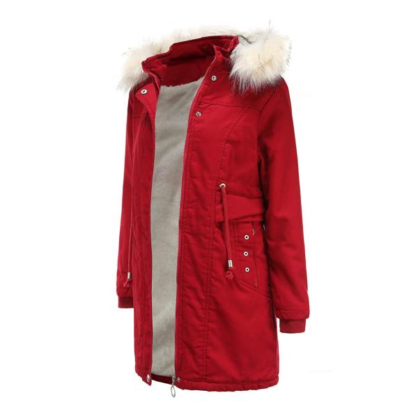 商品名:  T-877 Red Ladies Fleece Lined Sherpa Coats Puffer Jackets Windbreaker Outfits for Women Long Thermal Fuzzy with Ho...
