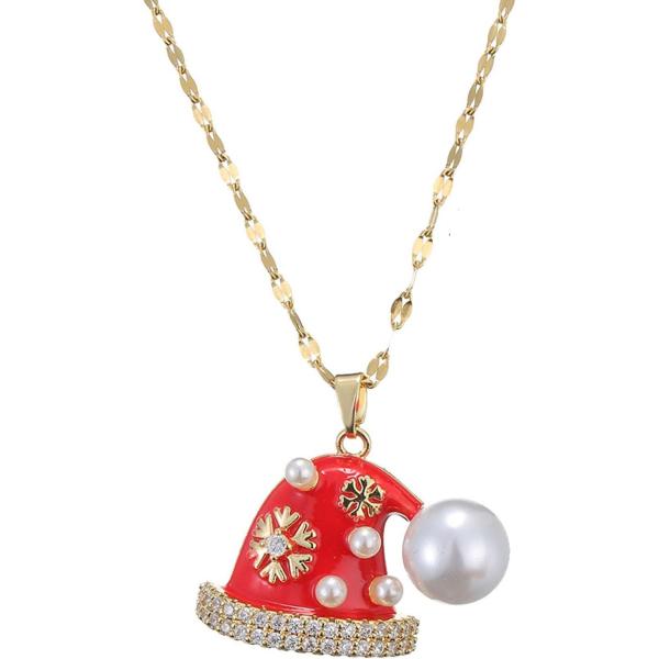 商品名Christmas Tree Christmas Hat Necklace,Red Crystal Christmas Pendant Necklace Rhinestones Christmas Tree/Pearl Santa H...