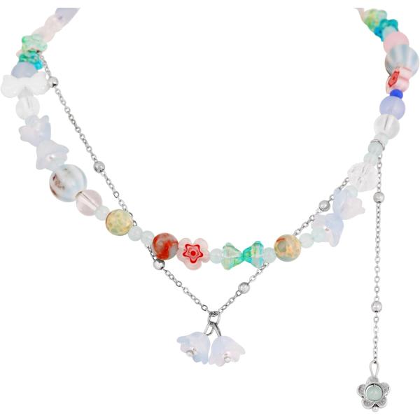 商品名OJERRY Y2K かわいいカラフルなビーズネックレス ティーンガールズ/レディース, プラスチック, 宝石なしOJERRY Y2K Kawaii Cutecore Aesthetic Baby Blue Lily Of The V...