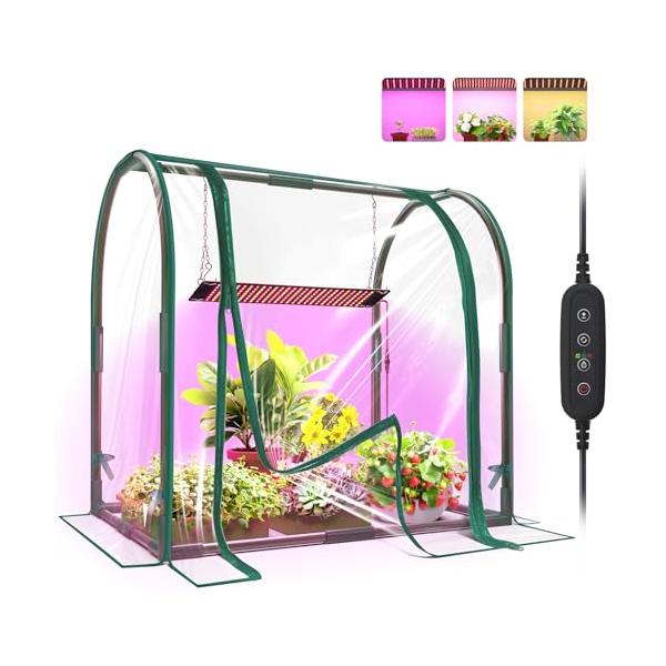 商品名:  Bstrip Mini Indoor Greenhouse with Grow Lights, 27.2"L X 19.9"W X 27.2"H Desktop Small Greenhouse with Zippered Do...