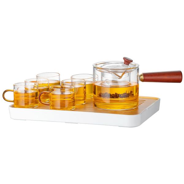商品名:  Glass Chinese Kungfu Tea Set Glass Teapot with Infuser Portable Tea Set With Bamboo Tea Tray Clear Tea Kettle with...