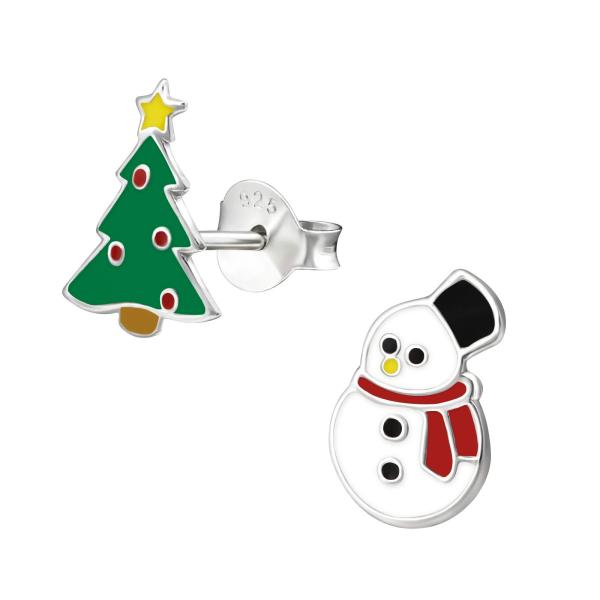 商品名:  925 Sterling Silver Christmas Tree with or with out Crystal Earrings for Girls (Nickel Free) (Tree &amp; Snowman)ブ...