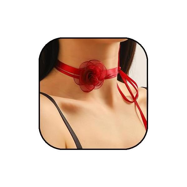 商品名FUTIMELY ゴシックフラワーレースチョーカー 椿レースベルベットネックレス レディース ロングリボン フローラルネックレス レースフラワーリボン 花嫁 ウェディングパーティー 襟ネックレス, 亜鉛, レース。FUTIMELY G...