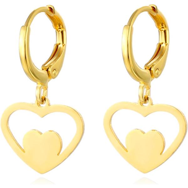 商品名Skyfun ゴールドメッキ イヤリング 18Kゴールド ハートピアス レディース ゴールドフープ ダングルイヤリング スタイリッシュで軽量 ジュエリーギフト レディース ガールズ, ステンレス鋼, 宝石なしSkyfun Gold P...