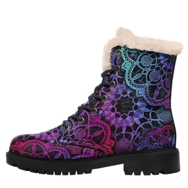 商品名:  coolcustomize Winter Boots For Women 2023,Mandala Flower Print Cute Yoga Fur Lined Warm Women Snow Boots Lace Up N...