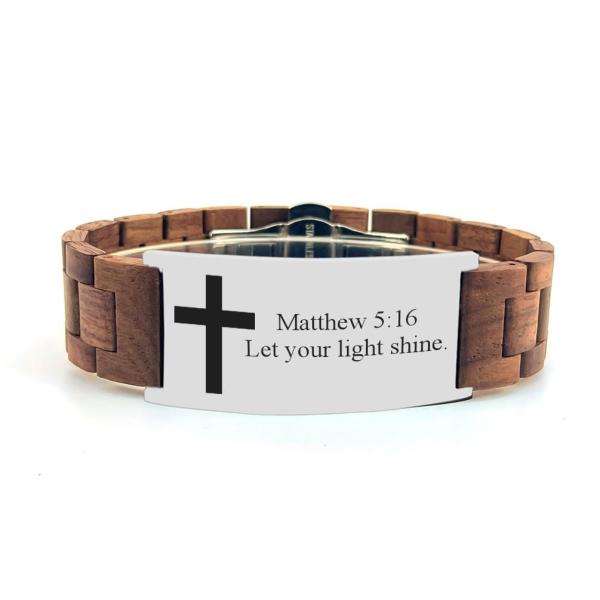 商品名:  SHNIAN Bible Verses Cross Bracelets Wooden Bracelets for Men Matthew 5:16 Walnut Wood &amp; Silver Stainless Steel...