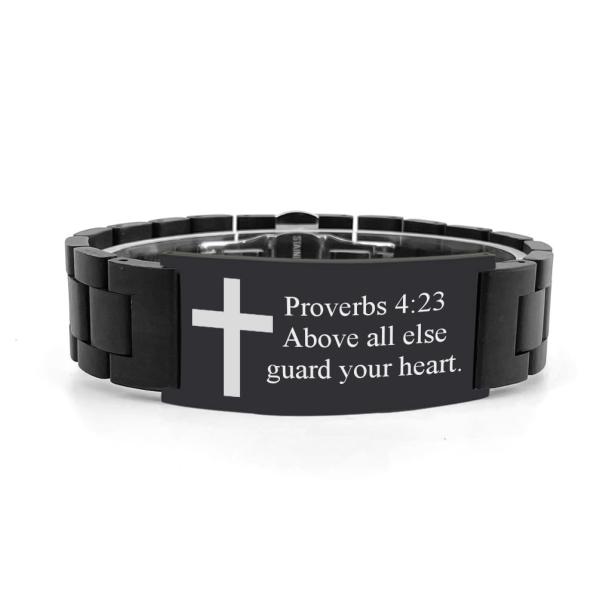 商品名:  SHNIAN Bible Verses Cross Bracelets Wooden Bracelets for Men Proverbs 4:23 Ebony Wood &amp; Black Stainless Steel ...
