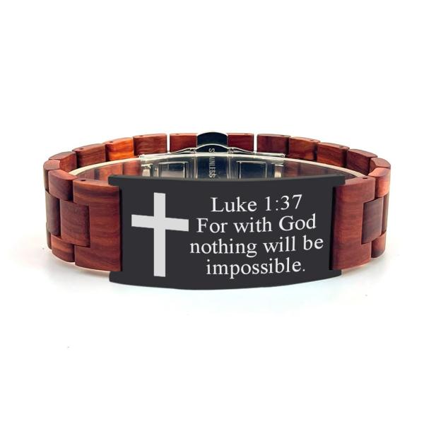 商品名:  SHNIAN Bible Verses Cross Bracelets Wooden Bracelets for Men Luke 1:37 Red Sandalwood &amp; Black Stainless Steel ...