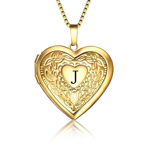 商品名:  GOKING Letter J Locket Necklace that Holds Pictures, Gift for Nana Grandma, 18K Gold Plated Heart Photo Initial Al...