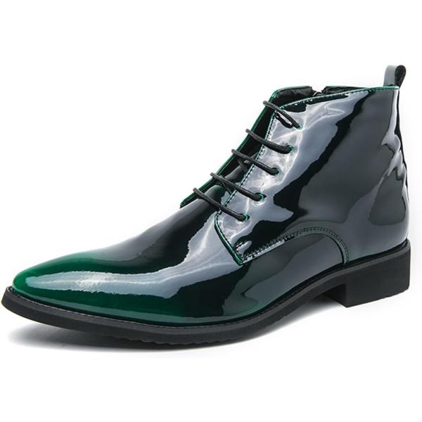 商品名LETCLOCOM Mens Patent Leather Lace Up Oxford Chelsea Boots Fashion Pointed Toe Side Zipper Dress Ankle Boot Low Heel ...