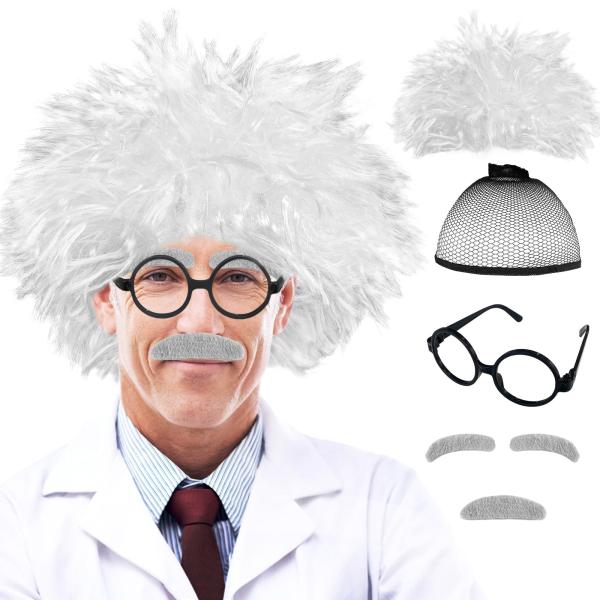 商品名:  Rrshnsgv 4 PCS Old Man Mad Scientist Wig Set,Crazy Old Man Physicist Wig Costume,Dressing up Grandpa Costume for K...
