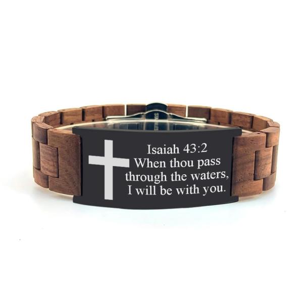 商品名:  SHNIAN Bible Verses Cross Bracelets Wooden Bracelets for Men Isaiah 43:2 Walnut Wood &amp; Black Stainless Steel I...