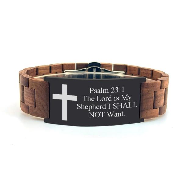商品名:  SHNIAN Bible Verses Cross Bracelets Wooden Bracelets for Men Psalm 23:1 Walnut Wood &amp; Black Stainless Steel ID...