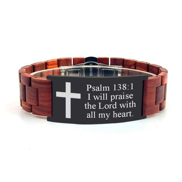 商品名:  SHNIAN Bible Verses Cross Bracelets Wooden Bracelets for Men Psalm 138:1 Red Sandalwood &amp; Black Stainless Stee...