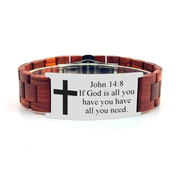 商品名:  SHNIAN Bible Verses Cross Bracelets Wooden Bracelets for Men John 14:8 Red Sandalwood &amp; Silver Stainless Steel...