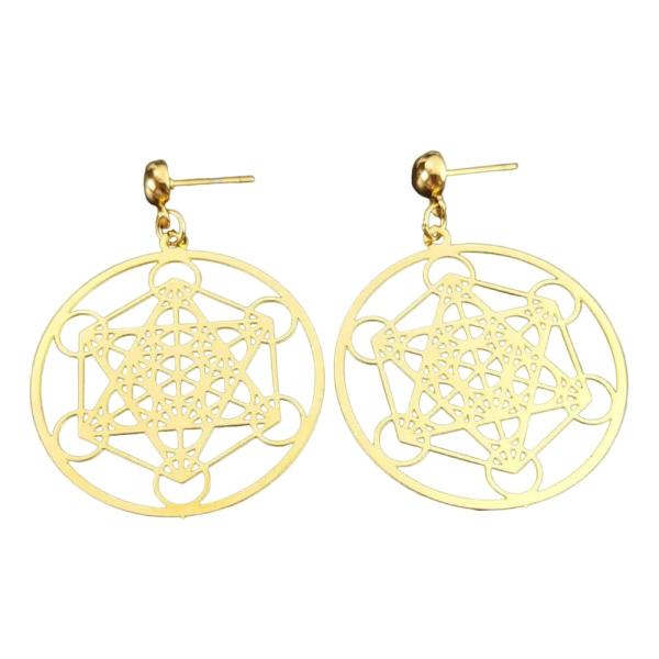 商品名:  BRIGHTWINST Sacred Geometry Metatron Cube Dangle Earrings For Women Men Stainless Steel Gold Color Flower Of Life ...