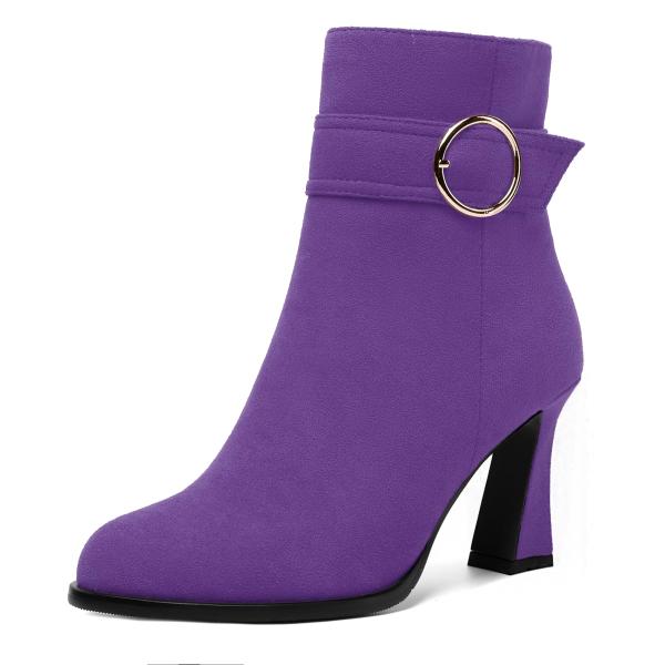 商品名:  MERRORI Women's 3.3 Inch Office Zip Casual Round Toe Ankle High Spool High Heel Suede Boots Purple Size 8 - Tacon ...