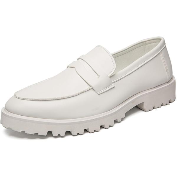 商品名Men's Classic Leather Lug Sole Penny Loafers Fashion Point Toe Comfort Slip-On Dress Shoes Casual Non-Slip Business F...