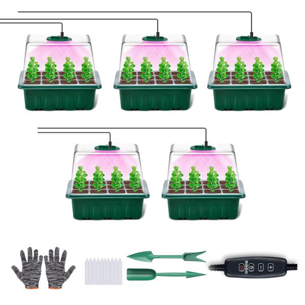 商品名:  Seed Trays with Grow Light,5 Pack Seedling Starter kit Adjustable Brightness &amp; Humidity,2 Meters Timing Contro...