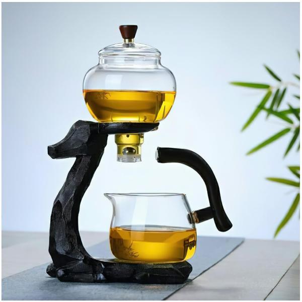 商品名: 磁気ティーポット Lazy Kungfu ドリップティーポット 茶こし付き 耐熱ガラス鹿ティーポットセット 半自動鹿ガラスティーポットケトル 友人や家族へのギフト (ブラック) Magnetic Tea Pot, Lazy Kun...