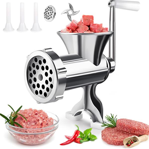 商品名: 肉挽き器 手動ミンサー - 手動ミートグラインダー ソーセージメーカー テーブルマウント ポークミンサー ソーセージスタッファー じょうご 自家製ハンバーガーパテ ハンド操作 キッチンツール #8 Meat Grinder Man...