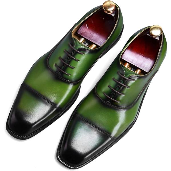 商品名Oxford Formal Shoes for Men Lace Up Square Cap Toe Cowhide Non Slip Anti-Slip Slip Resistant Party (Color : Green, Si...