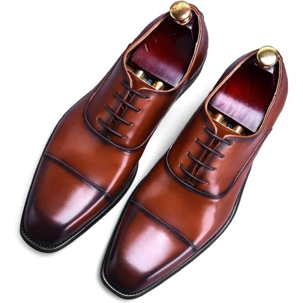商品名Oxford Formal Shoes for Men Lace Up Square Cap Toe Cowhide Non Slip Anti-Slip Slip Resistant Party (Color : Brown, Si...