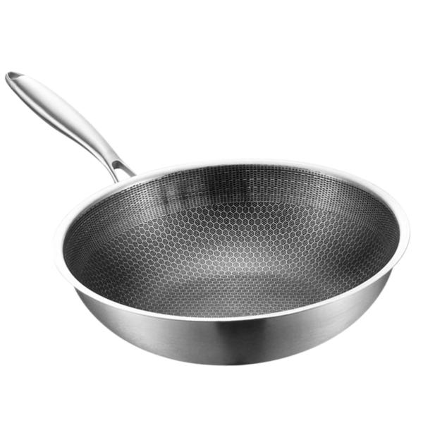 商品名:  SHOWERORO Stainless Steel Wok Deep Frying Pan with Lid Asian Wok Japanese Fry Pan Nonstick Wok Pan Chinese Wok Fry...